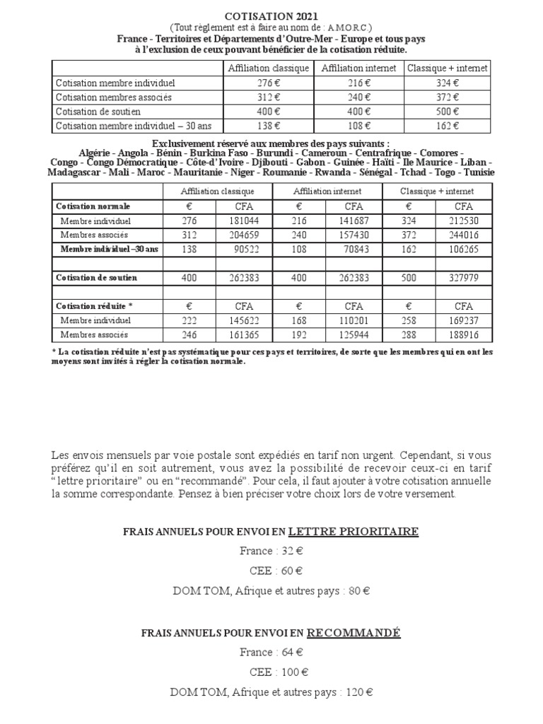 Tarif Cotisations 2021 | PDF | Afrique | Gouvernement