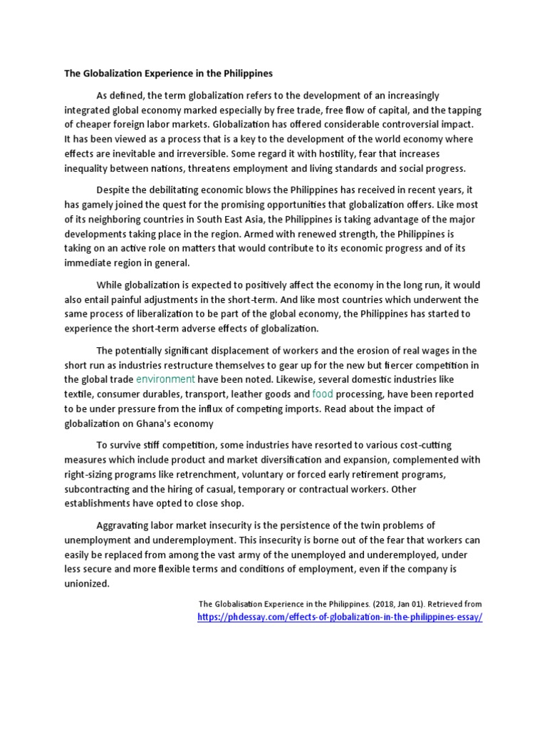 The Globalization Experience in The Philippines | PDF | Globalization ...