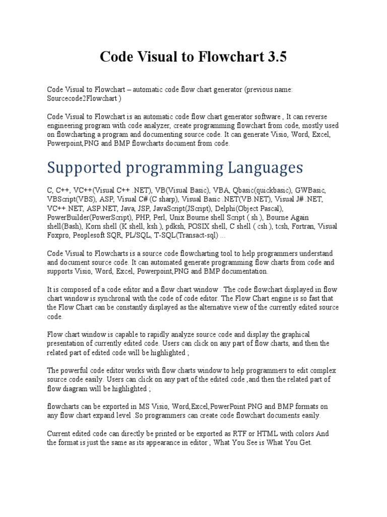 Automatic Code Flowchart Generator | PDF | Microsoft Excel | Visual ...