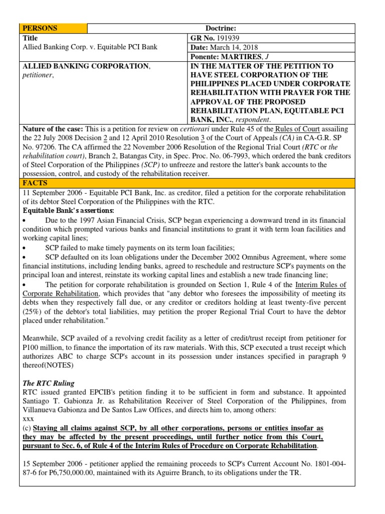 02 Allied Bank v. Equitable PCI Bank | PDF | Bankruptcy | Debt