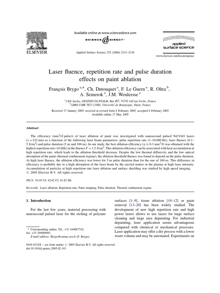 Laser Fluence Repetition Rate and Pulse | PDF | Ablation | Laser