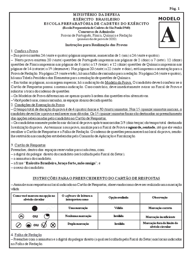 Prova Espcex 2020: Questões e Instruções | PDF | Solução | Solubilidade