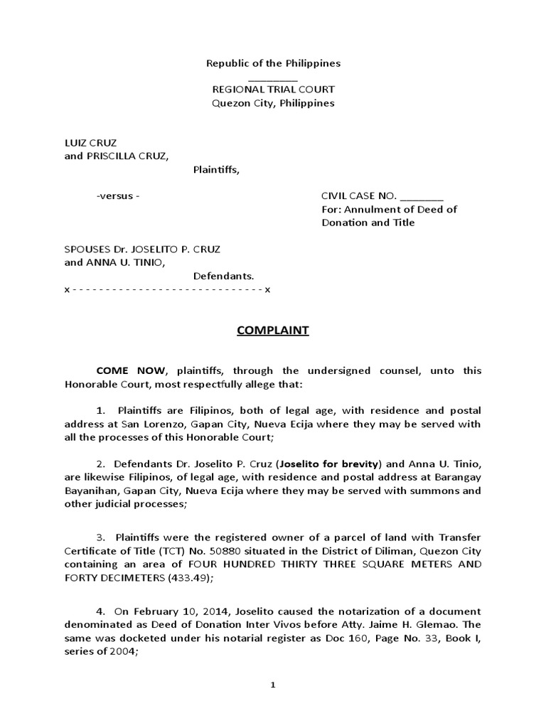 Cruz vs. Cruz: Annulment Case | PDF | Lawsuit | Complaint