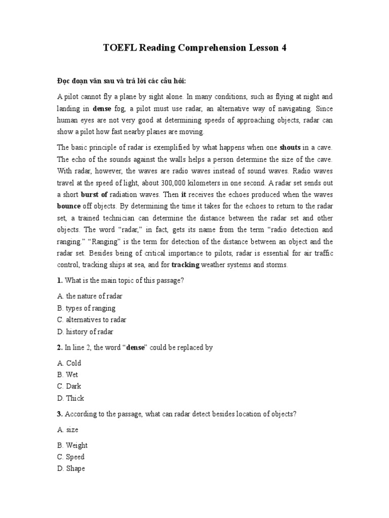 TOEFL Reading Comprehension Lesson 4 | PDF | Radar | Radio