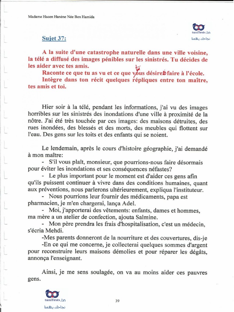 Devoir - 6eme - Annee - Primaire-Production - Ecrite-Aider Les ...