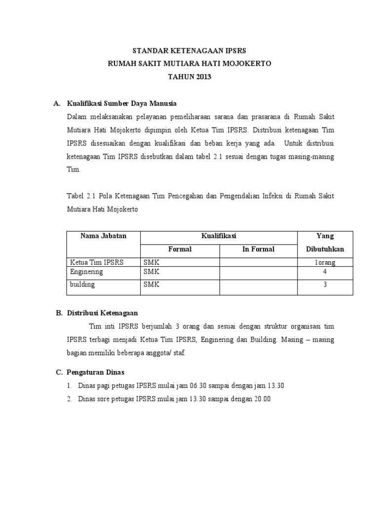 Standar Ketenagaan Ipsrs 2013 | PDF