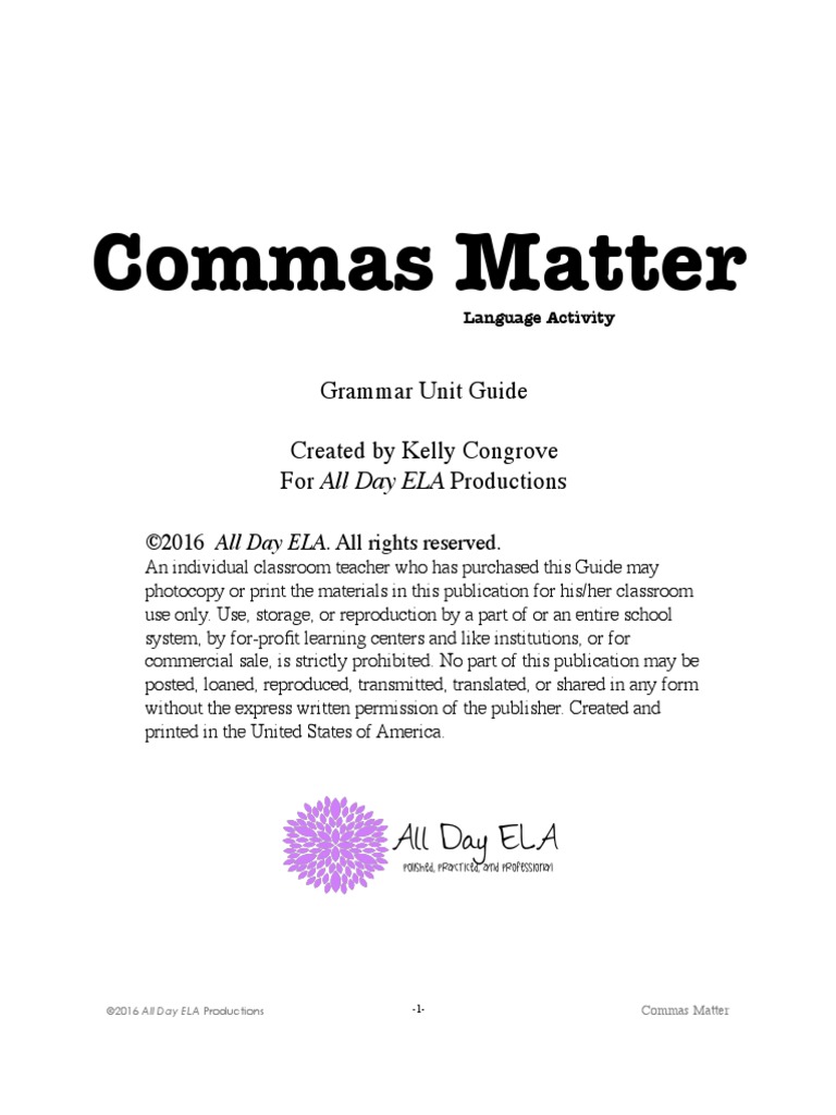 Commas Matter A Free Grammar No Prepwork Sheet | PDF | Comma | Sentence (Linguistics)