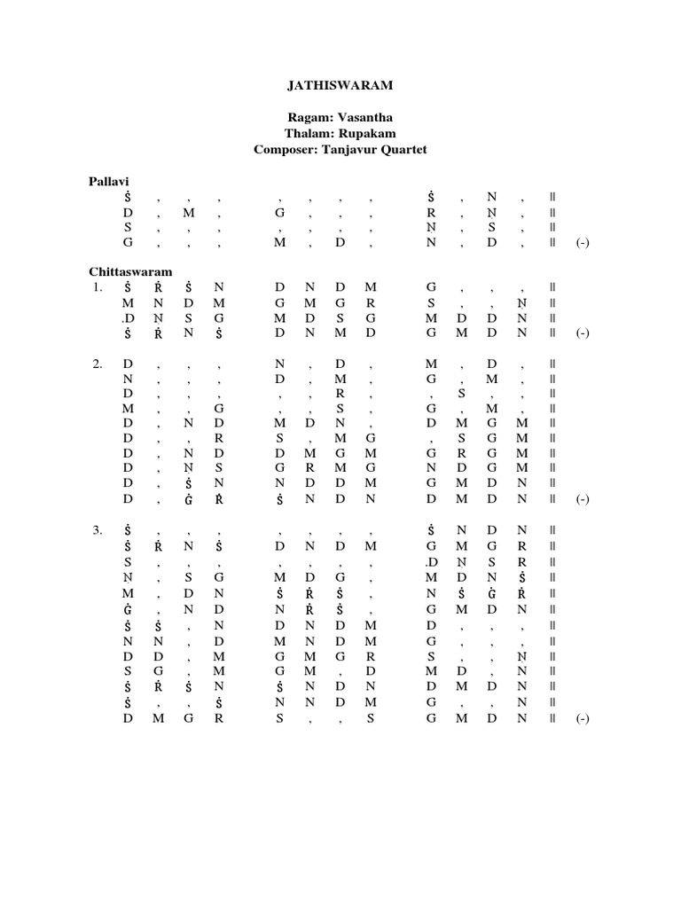 Vasantha Jathiswaram Notation | PDF