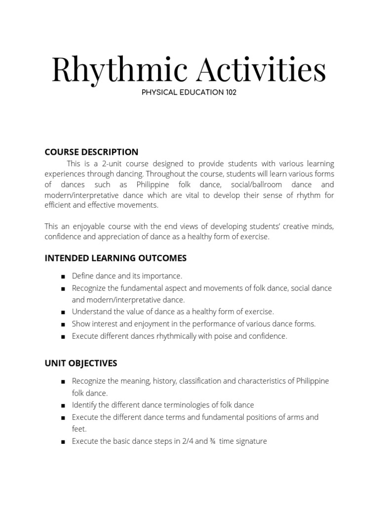 Rhythmic Activities: Course Description | PDF | Ballroom Dance | Dances