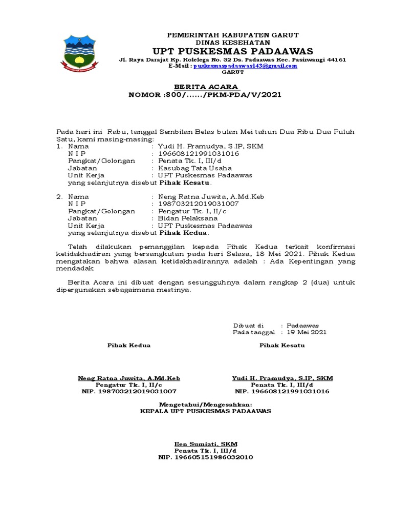 Berita Acara Pemanggilan Karyawan | PDF