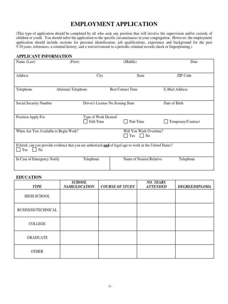 Employment Application: Applicant Information | Download Free PDF ...