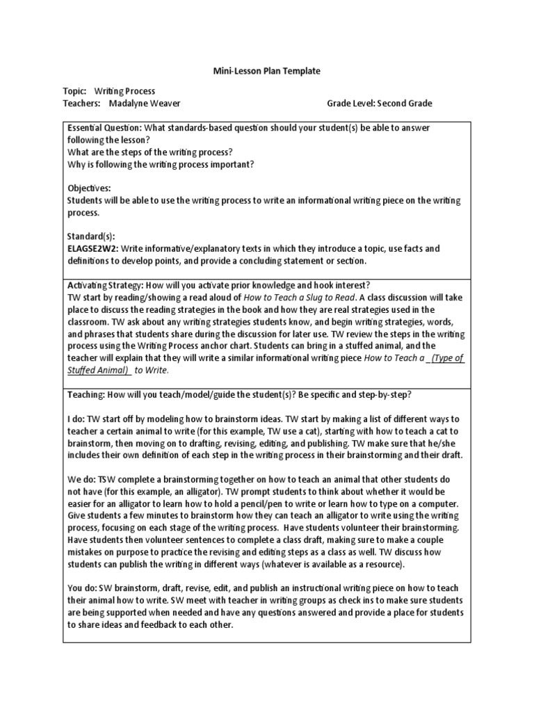 Writing Process Mini-Lesson Plan | PDF | Human Communication | Teaching