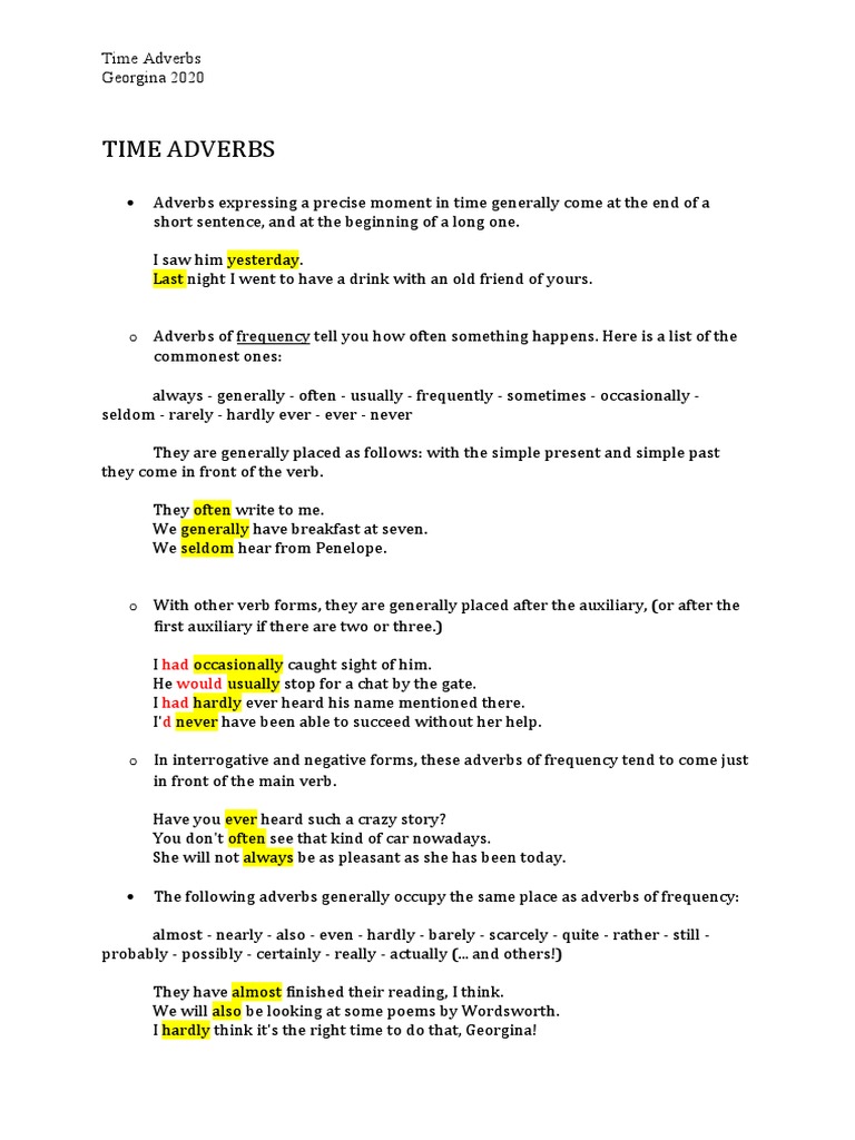 Adverbs of Time | PDF | Verb | Adverb