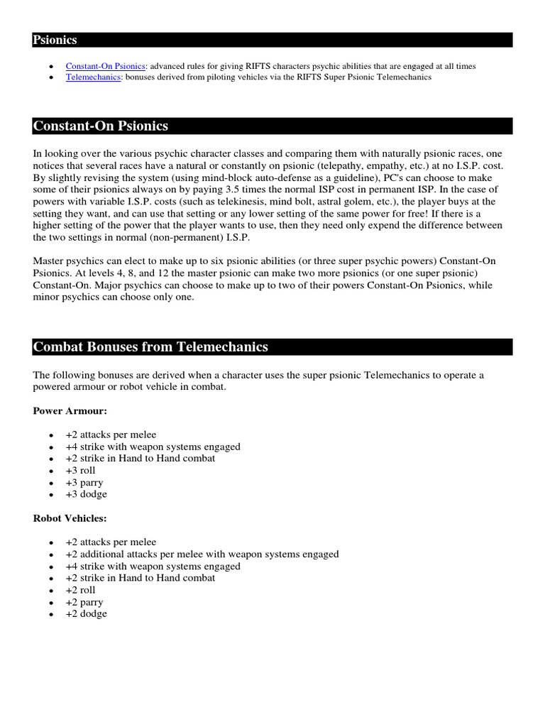 Rifts - Psionics | PDF