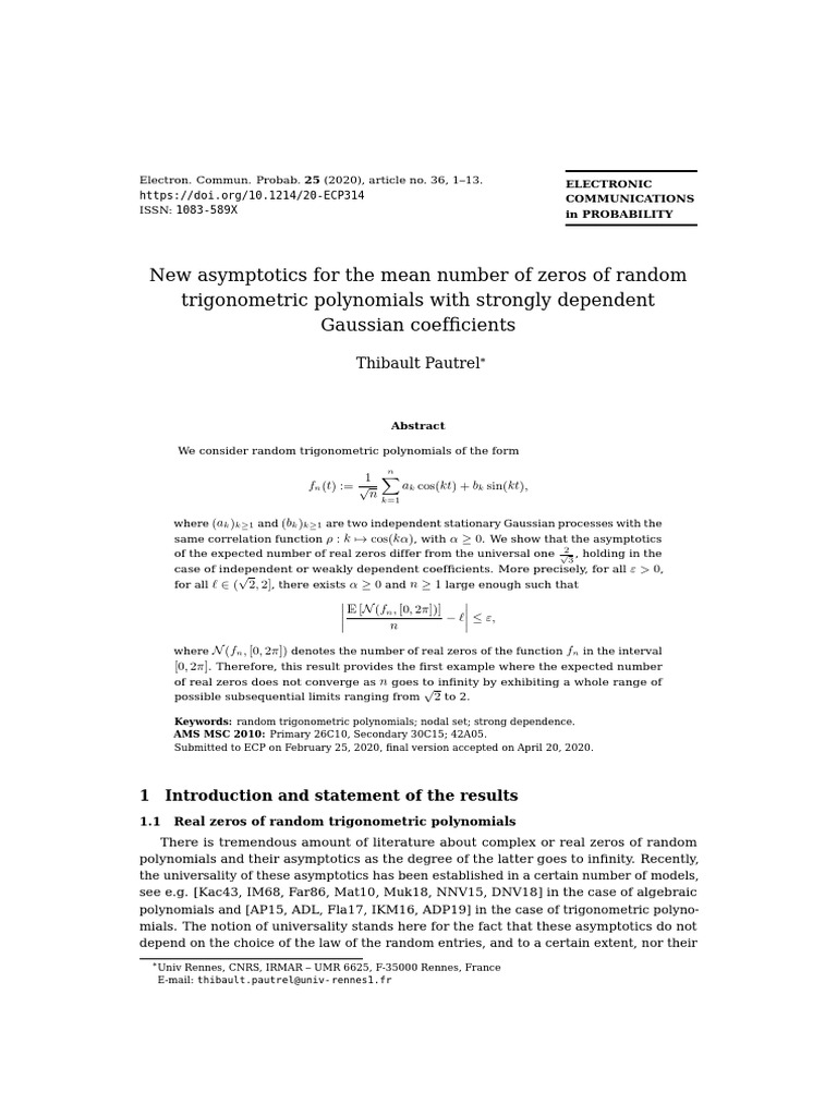 New Asymptotics For The Mean Number of Zeros of Random Trigonometric Polynomials With Strongly ...