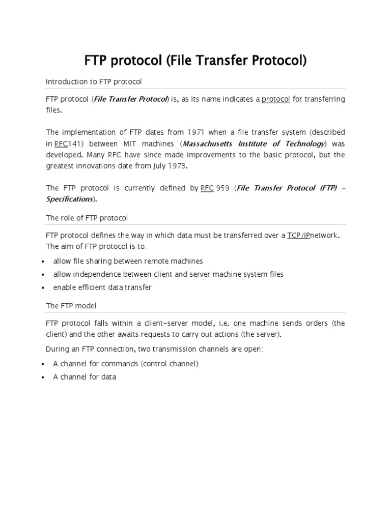 FTP Protocol (File Transfer Protocol) | PDF | File Transfer Protocol | Port (Computer Networking)