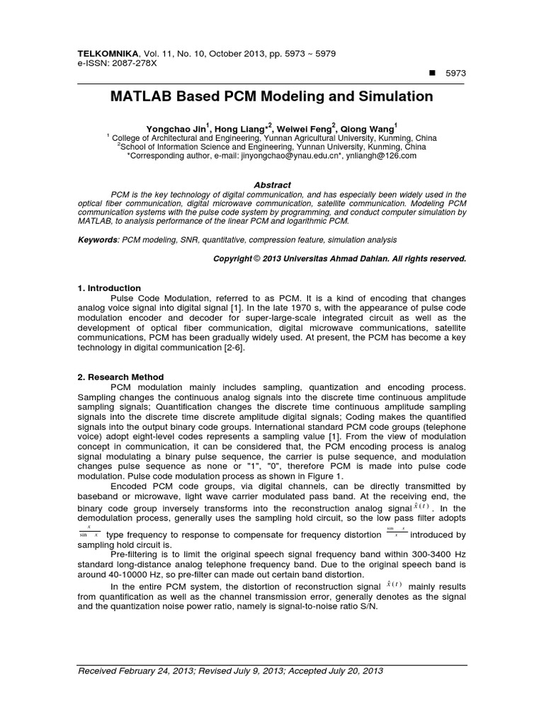 MATLAB Based PCM Modeling and Simulation | PDF | Signal To Noise Ratio ...