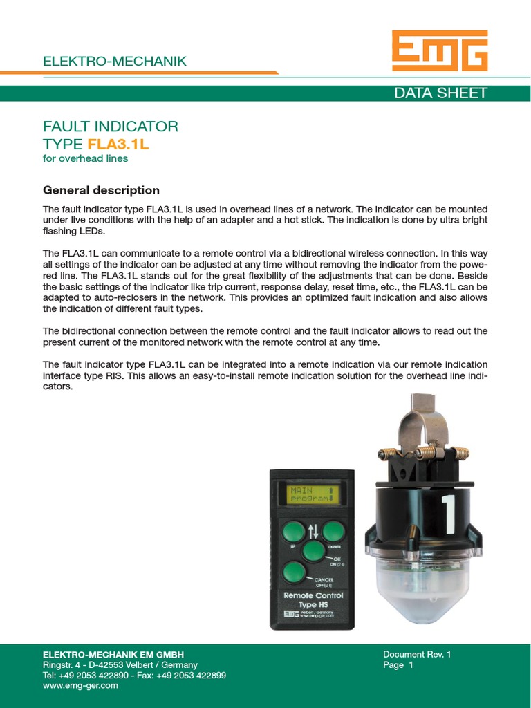 EMG Fault Indicator Type FLA3.1L-Min (2956) | PDF