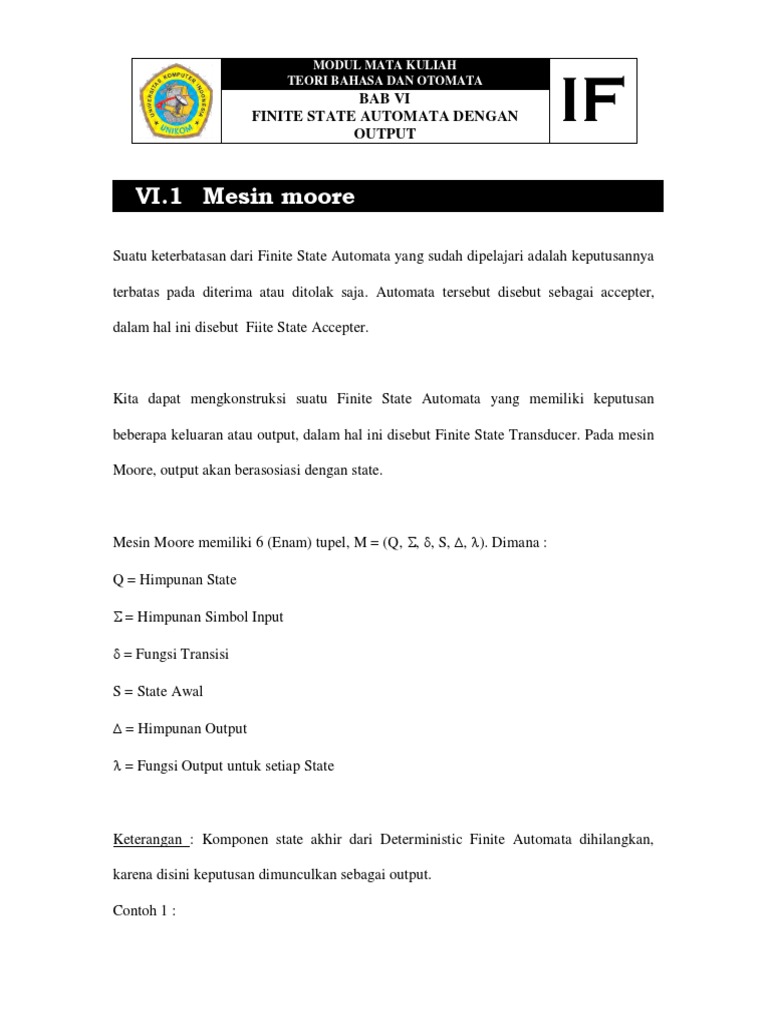 Pertemuan 6 - Contoh Mesin Moore Dan Mealy | PDF