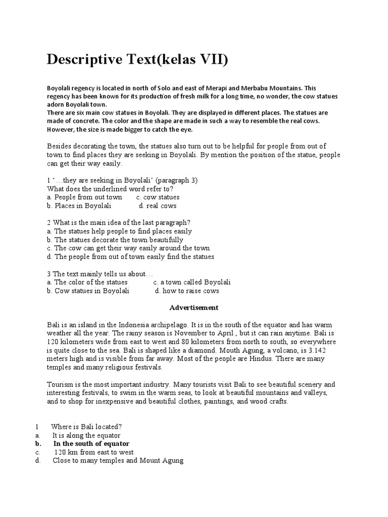 Descriptive Text (Kelas VII) KELAS 7 | Download Free PDF | Lion | Bali
