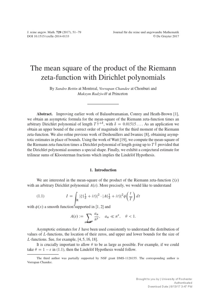 The Mean Square of The Product of The Riemann Zeta-Function With Dirichlet Polynomials | PDF ...