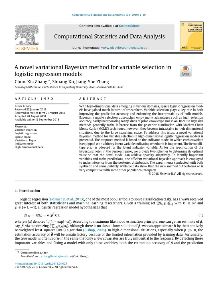 A Novel Variational Bayesian Method For Variable Selection in Logistic Regression ...