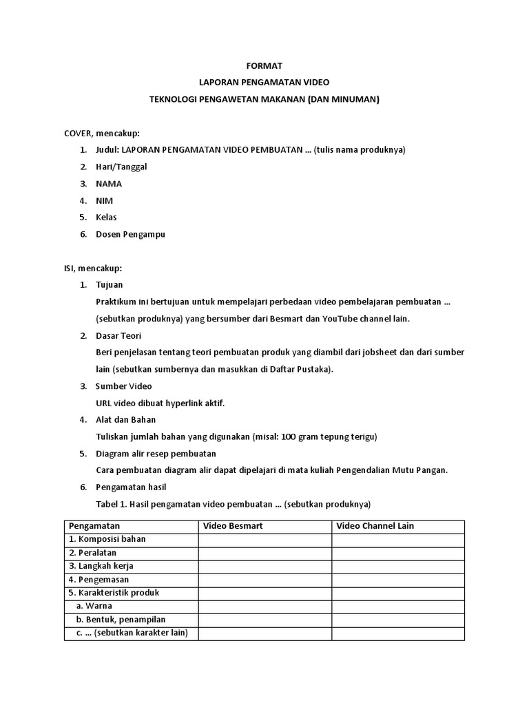 Format Laporan Pengamatan Video | PDF
