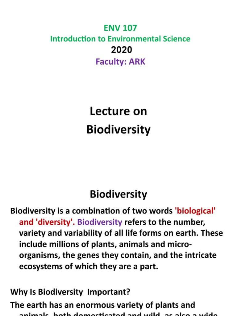 Lecture On Biodiversity: Introduction To Environmental Science | PDF ...