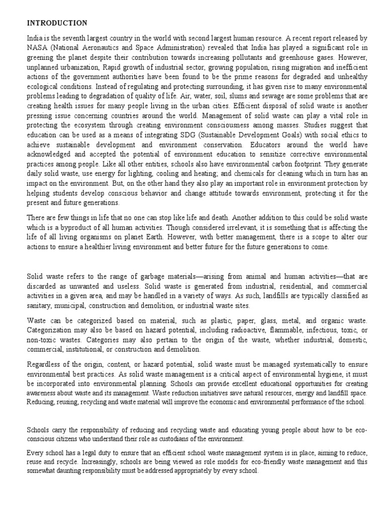 INTRODUCTION | PDF | Recycling | Waste Management