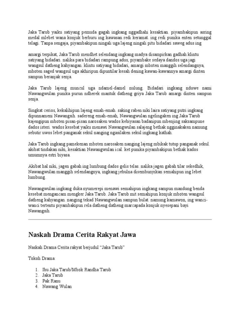 Drama Rakyat Jawa: Jaka Tarub | PDF