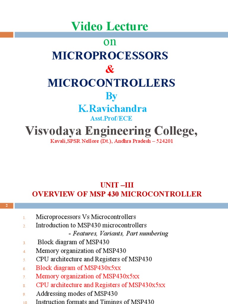 Video Lecture: Microprocessors Microcontrollers | PDF | Microcontroller | Central Processing Unit
