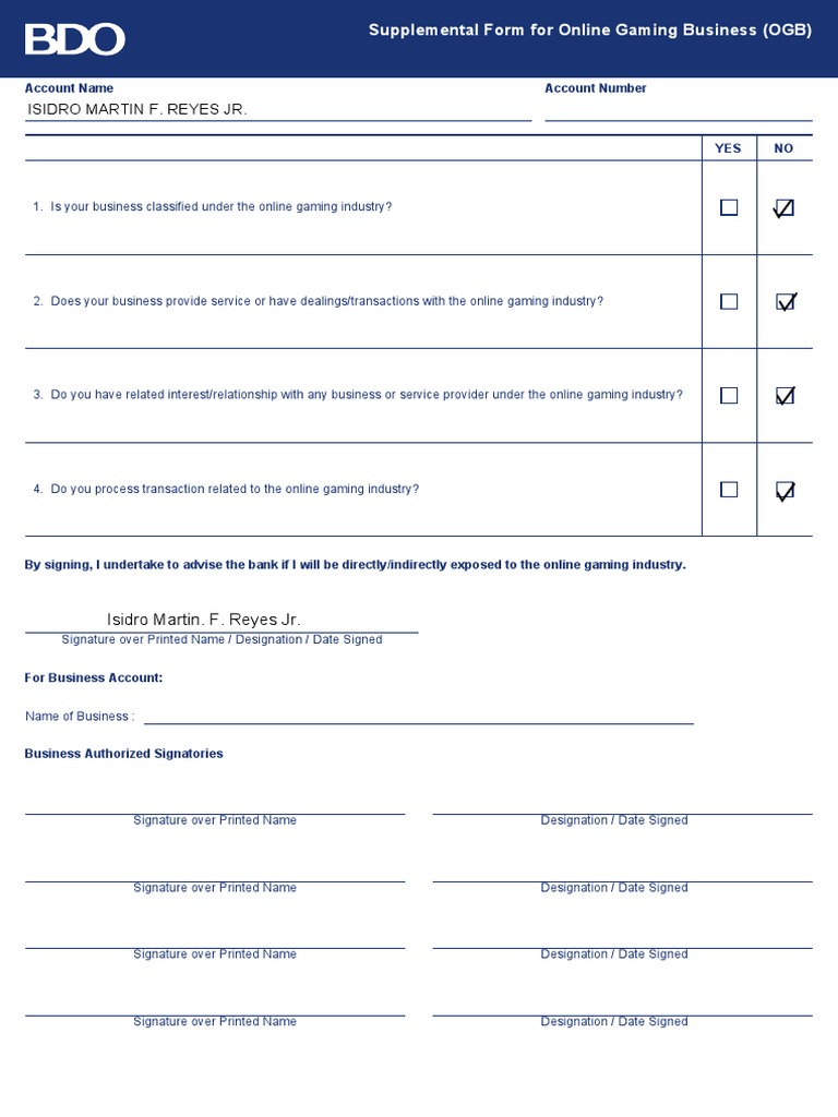 OGB Business Account Form Instructions | PDF