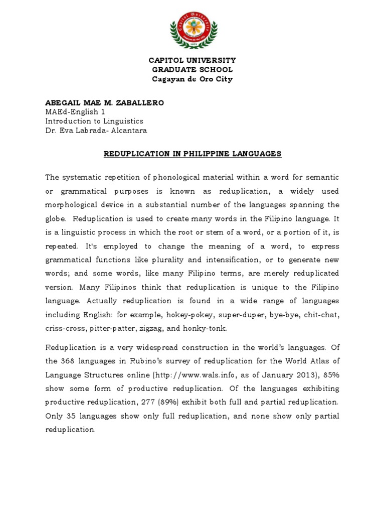 Reduplication in Philippine Language | PDF | Syllable | Word