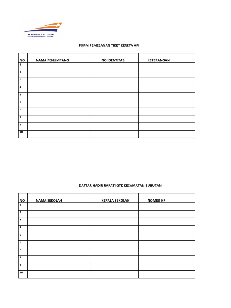 Form Pemesanan Tiket Kereta Api Pdf