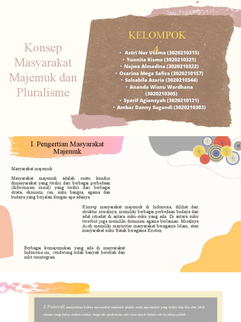 Konsep Masyarakat Majemuk Dan Pluralisme (Kelompok 4) | PDF