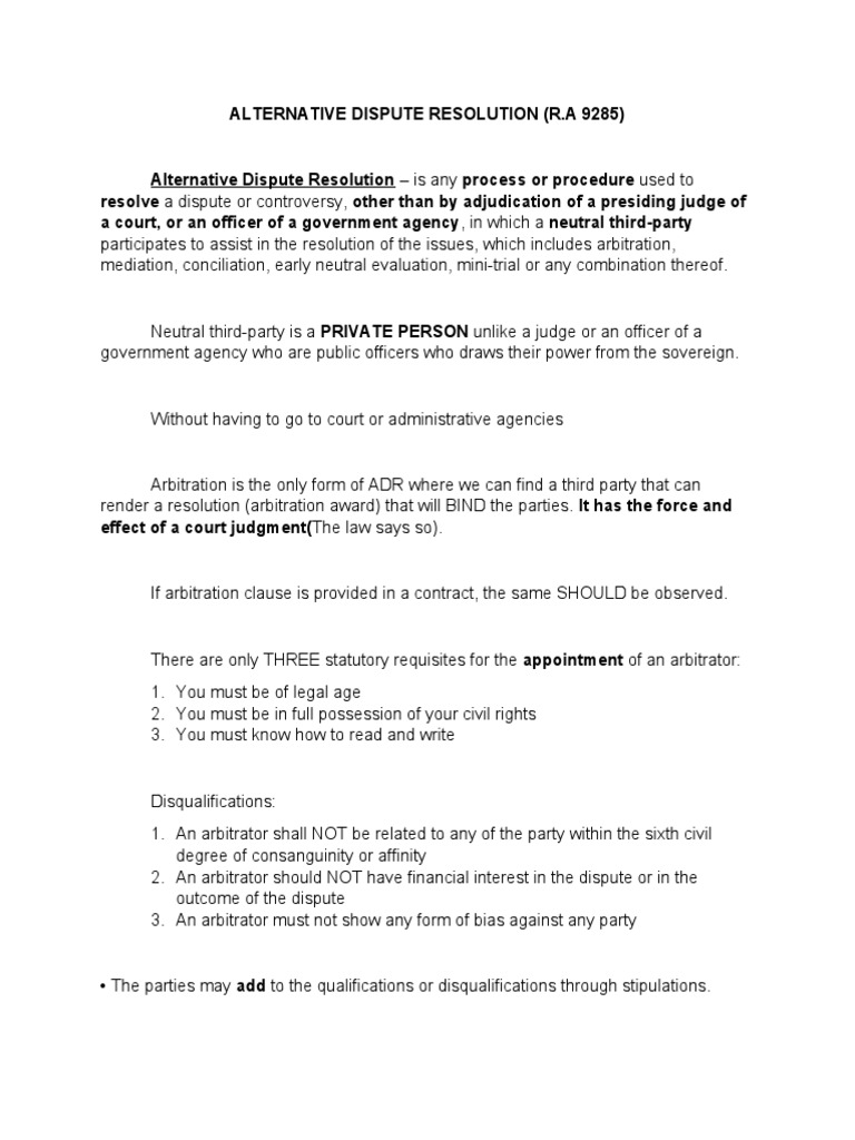 Overview of Alternative Dispute Resolution | PDF | Alternative Dispute ...