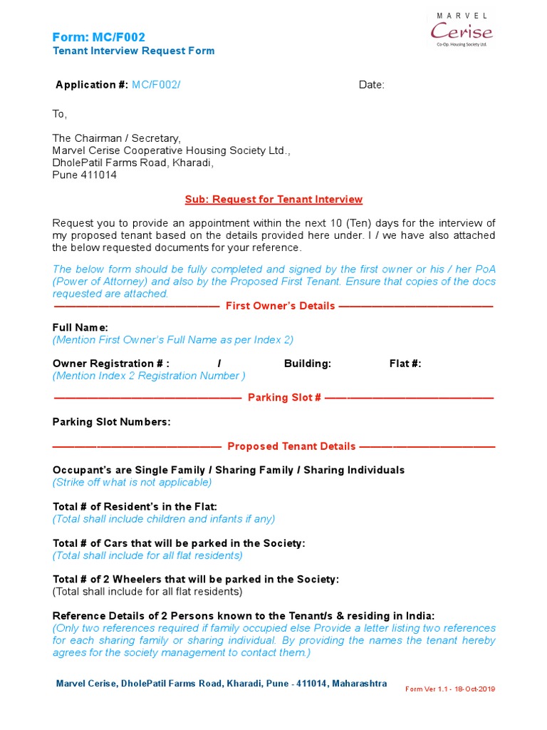 MC - Form MC:F002 - Tenant Interview v1.1 (18 Oct 2019) | PDF ...