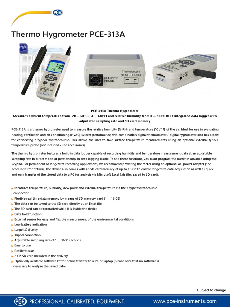 Data Sheet Pce 313a Pce Instruments | PDF | Humidity | Metrology