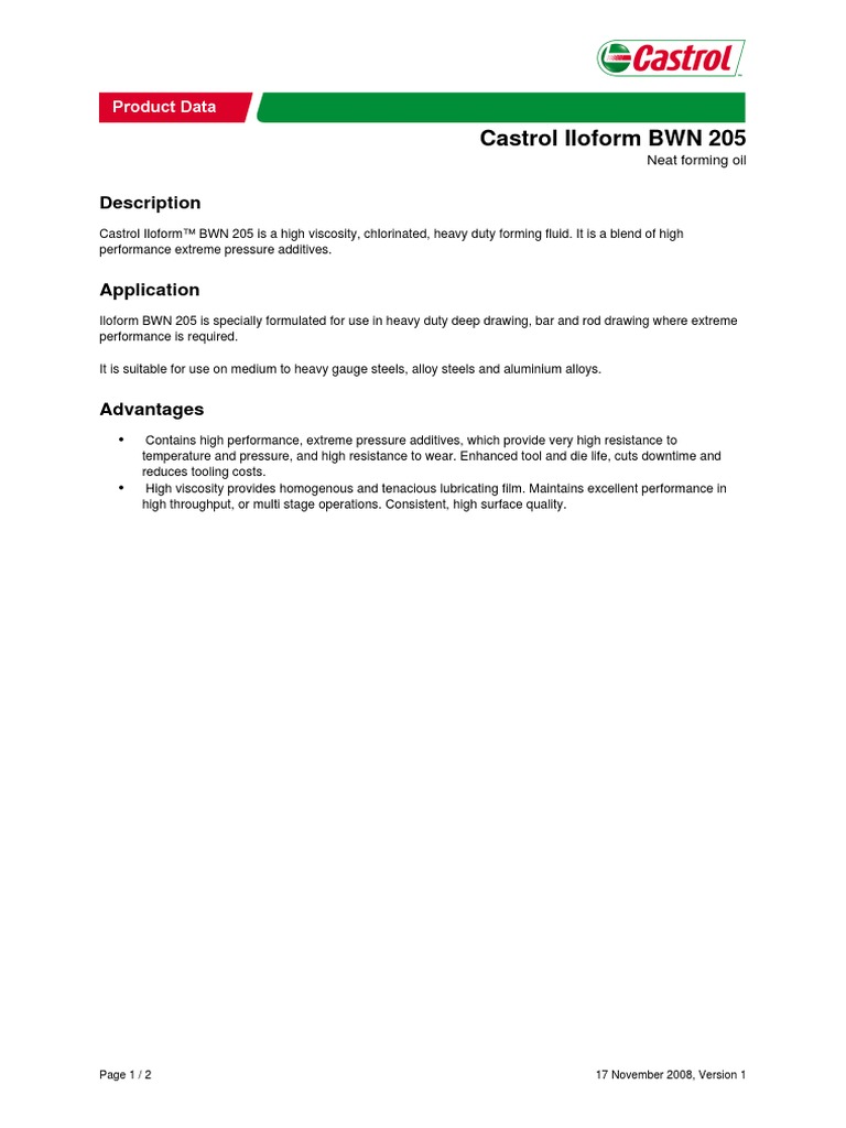 Castrol Iloform BWN 205 | PDF
