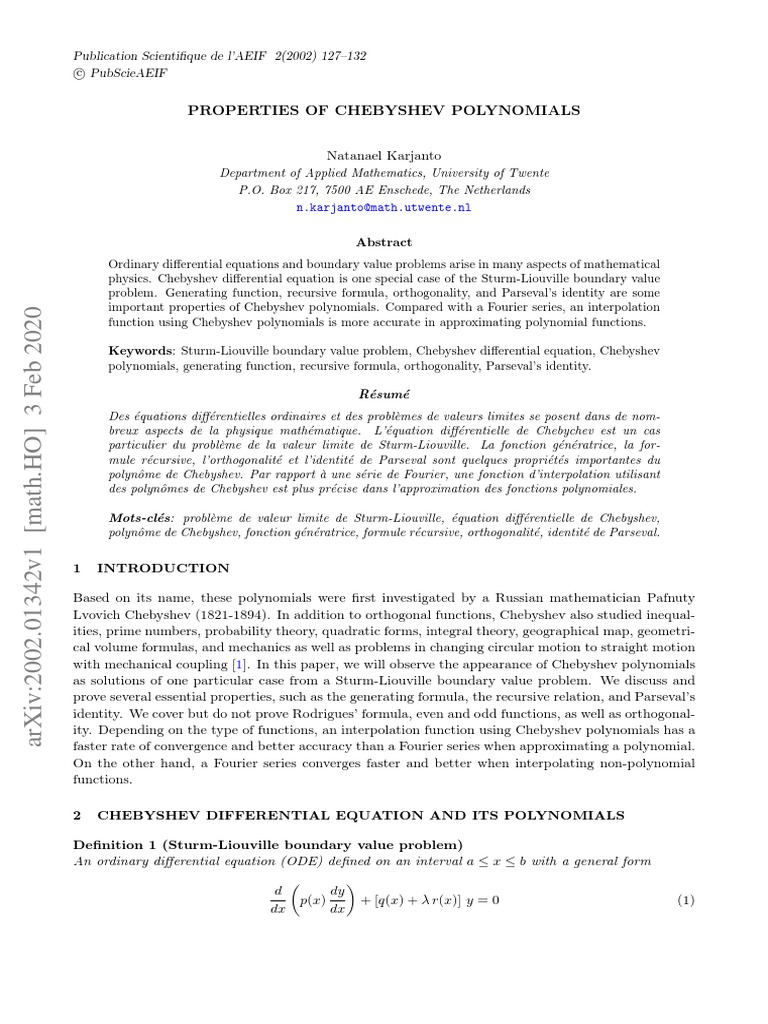 Chebyshev Polynomials Explained | PDF | Ordinary Differential Equation ...
