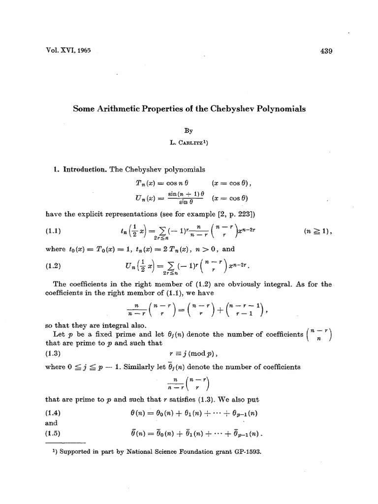 Some Arithmetic Properties of The Chebyshev Polynomials | PDF | Numerical Analysis | Algebra