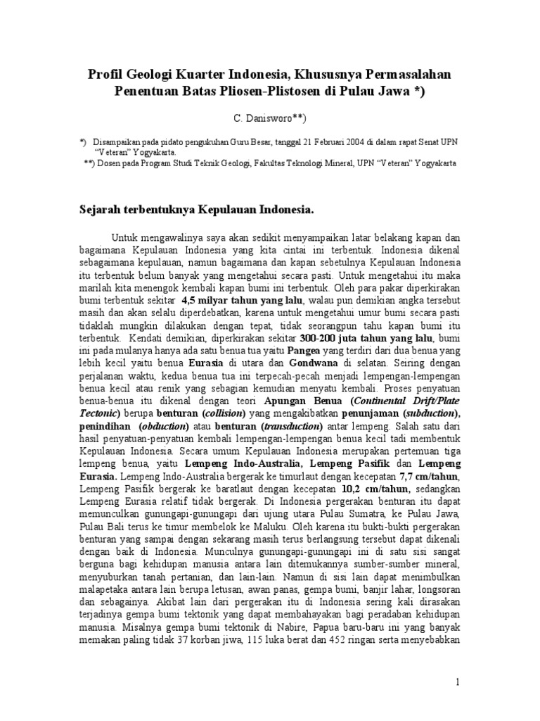 Profil Geologi Kuarter Indonesia (Pidato Pengukuhan Guru Besar) | PDF