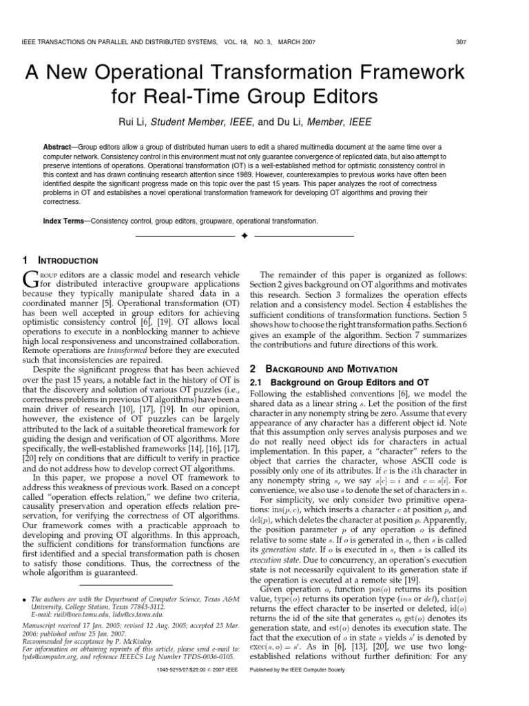 A New Operational Transformation Framework For Real-Time Group Editors ...