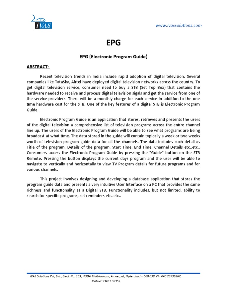 EPG (Electronic Program Guide) : Abstract | PDF
