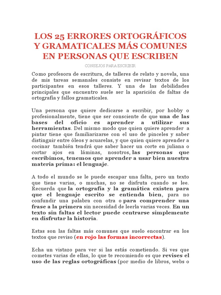 Los 25 Errores Ortográficos y Gramaticales Más Comunes en Personas Que ...