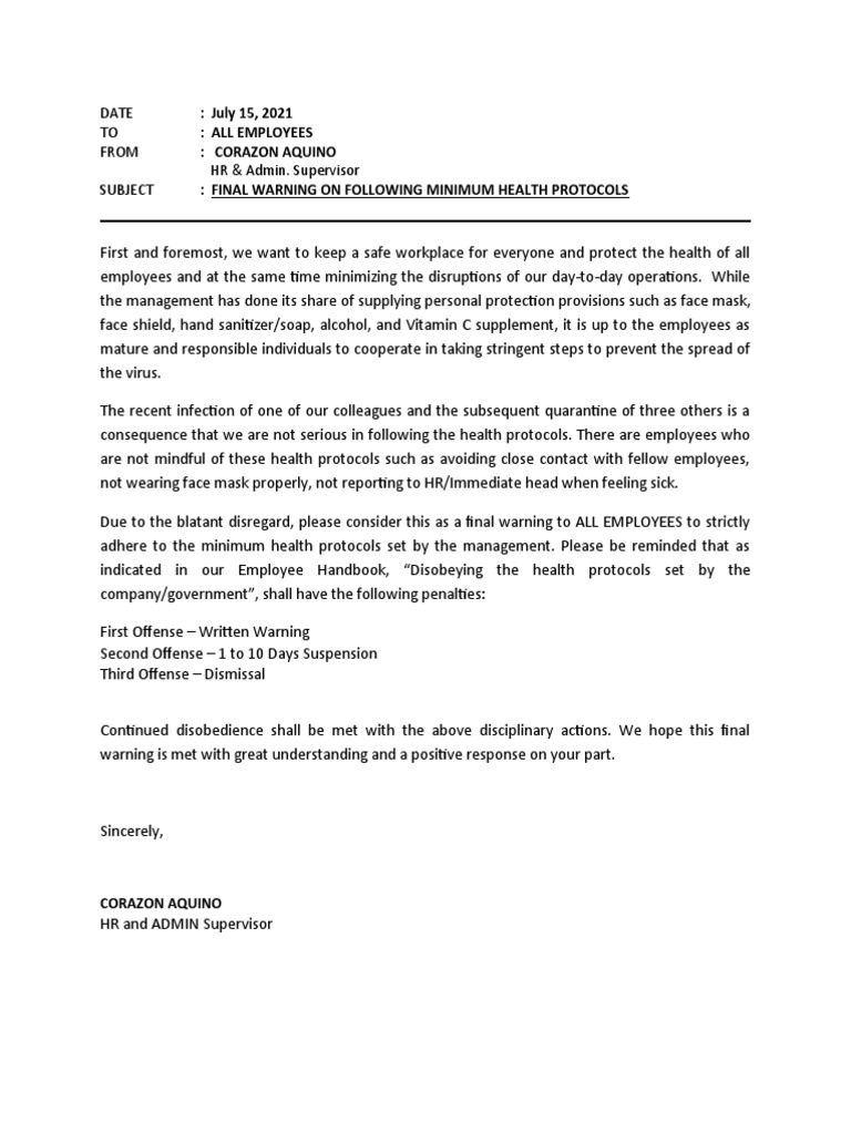 Final Warning on Health Protocols | PDF