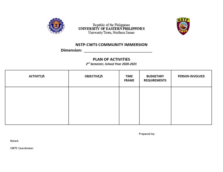 NSTP CWTS PLAN OF ACTIVITIES - Docx Version 1 | PDF