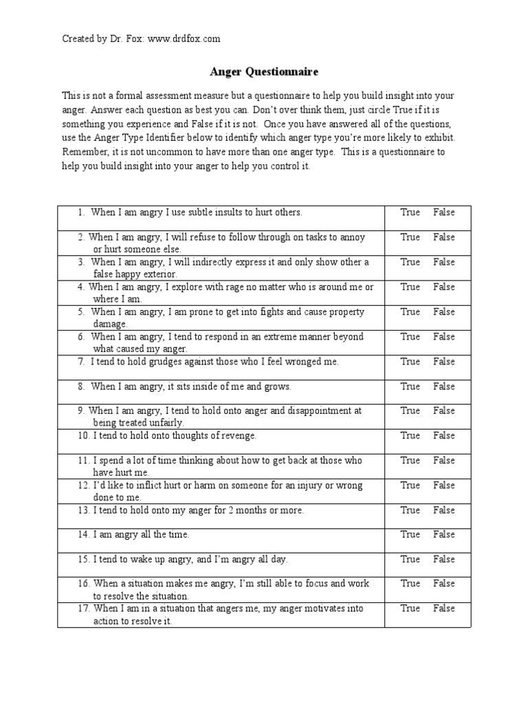 Anger Questionnaire | PDF | Anger | Psychological Concepts