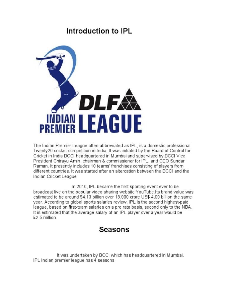 Introduction To IPL Term Paper | PDF | Cricket Competitions | Cricket