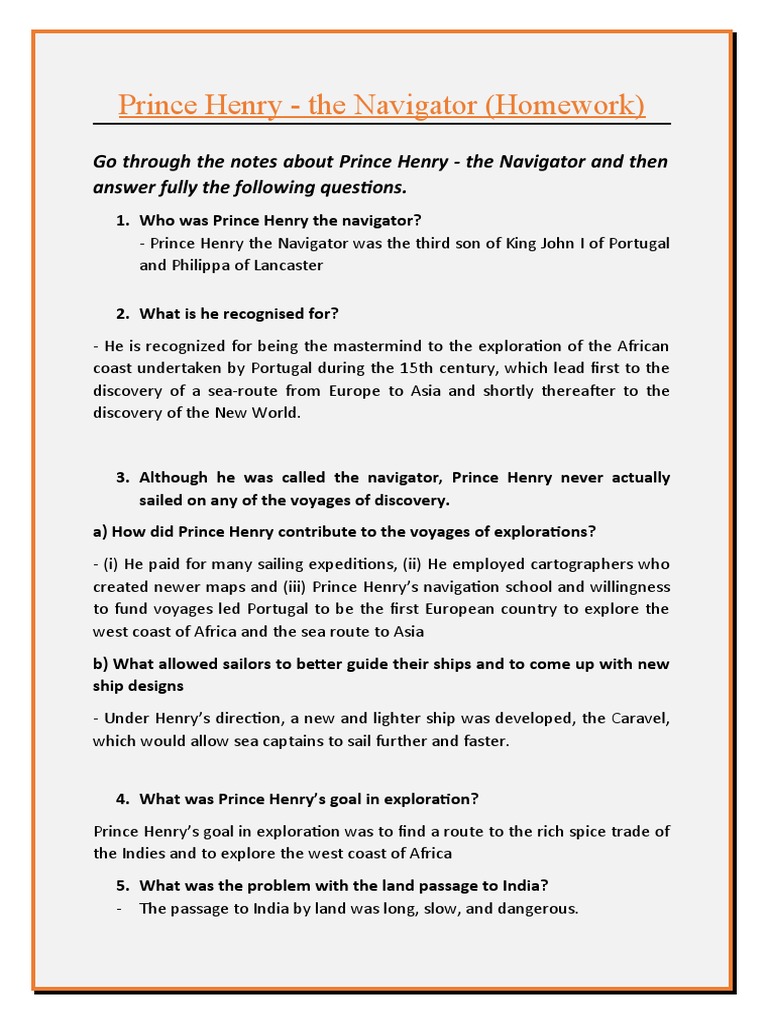 Prince Henry - The Navigator (Homework) | PDF | Exploration | Age Of ...